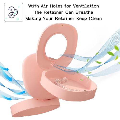 JOYSTOR Retainer Case with Vent Holes, and Mirror, Cute Slim Aligner Case Night Mouthguard Case, with Retainer Removal Tool, Chewie & Brush, for Women & Men, Pink