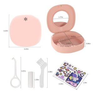 JOYSTOR Retainer Case with Vent Holes, and Mirror, Cute Slim Aligner Case Night Mouthguard Case, with Retainer Removal Tool, Chewie & Brush, for Women & Men, Pink