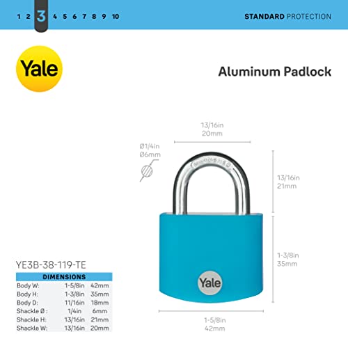 Yale Covered Aluminum Padlock with 3 keyed Alike Keys for Indoor and Outdoors use, Gym Locker, and Toolbox (Blue)