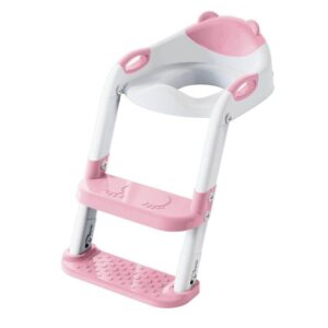 Toilet Potty Training Seat with Step Stool Ladder, SKYROKU Toddler Potty Seat for Kids and Toddler Boys Girls, Splash Guard and Safety Handles(Hot Pink)