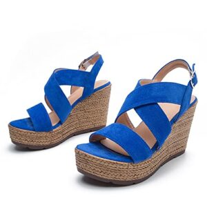 sckarle Womens Espadrilles Wedges Sandals Open Toe Cross Strap Suede Sandal Summer Dress Platform Heels Sandal