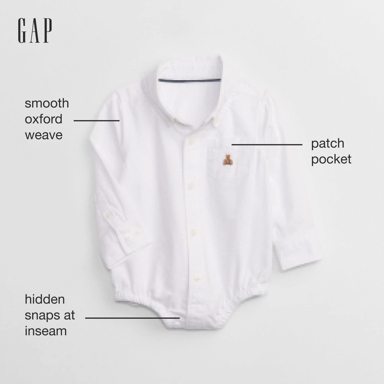 GAP baby boys Oxford Bodysuit Dress Shirt, White V2 Global, 3-6 Months US