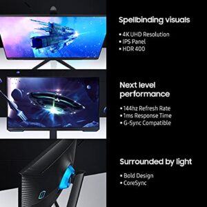 SAMSUNG 28" Odyssey G70A Gaming Computer Monitor, 4K UHD LED Display, HDR 400, 144Hz, G-Sync and FreeSync Premium Support, Front Light Panels, LS28AG700NNXZA, Black (Renewed)