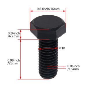 Heyiarbeit M10x25mm Hex Screws Bolts Carbon Steel Fastener Rustproof Metric Fully Threaded Replace Bolt Black 20PCS