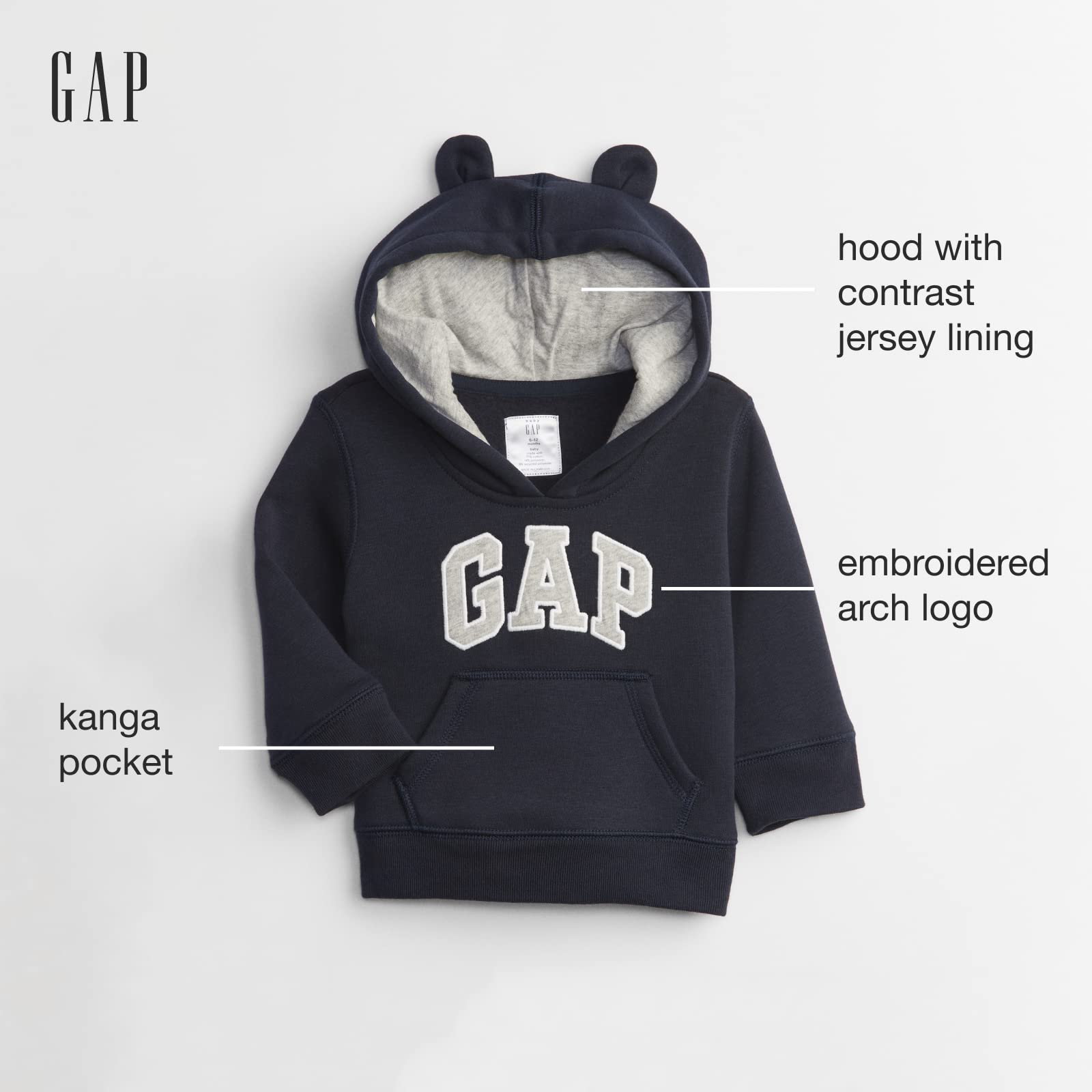 GAP baby boys Logo Pullover Hoodie Hooded Sweatshirt, True Black V2 2, 18-24 Months US