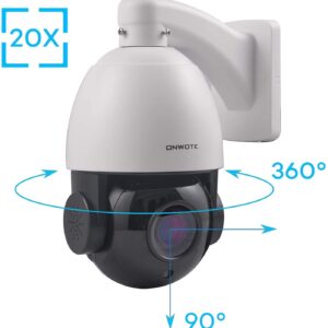 ONWOTE 4K 8MP 20X IP PTZ PoE Security Camera, Smart AI Human Vehicle Detection, Support Auto Tracking, 360° Pan 90° Tilt 20X Optical Zoom, 4.7-94mm Motorized Lens, Auto Cruising, 262-328ft IR IP66