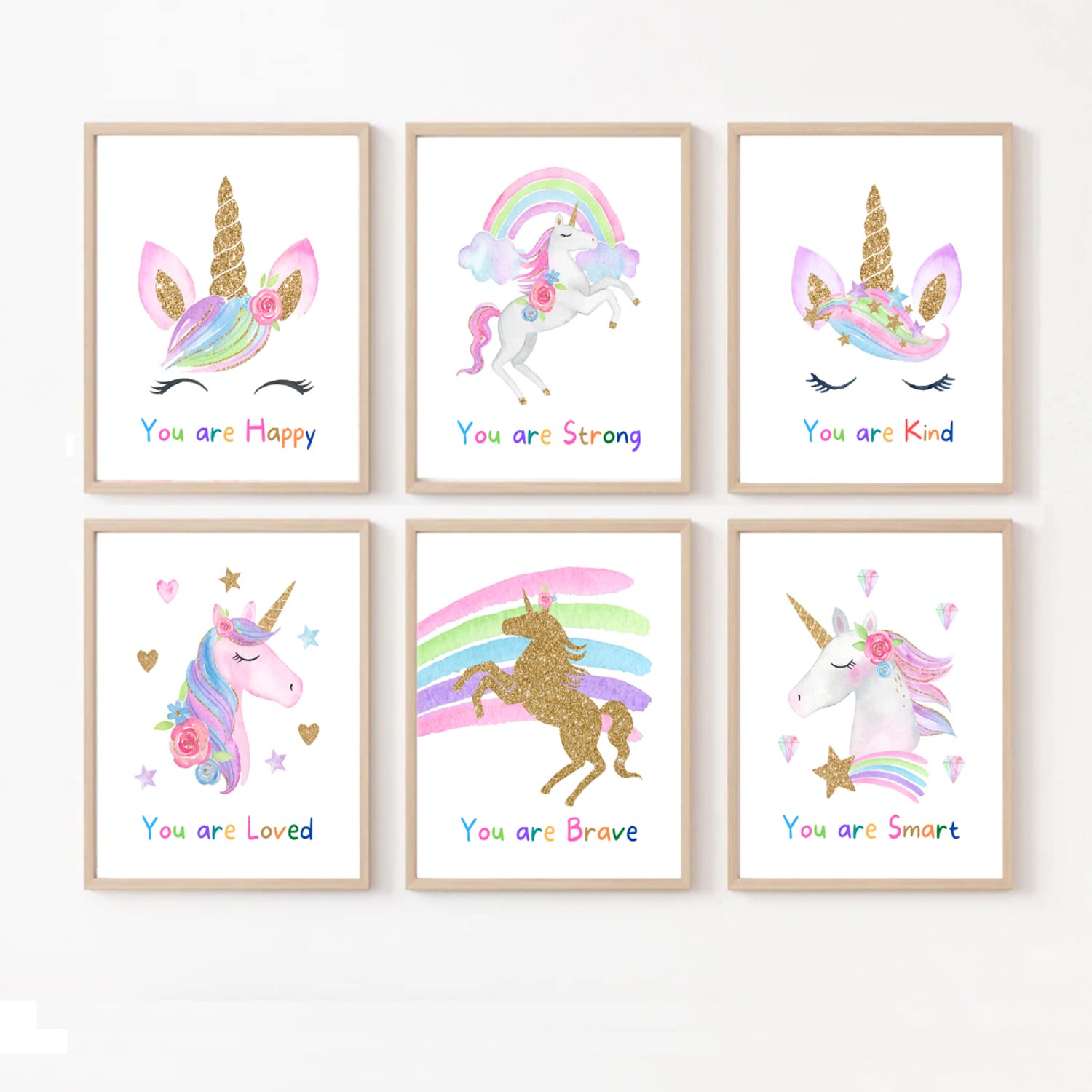 VEEDOO Rainbow Unicorn Room Decor for Girls Bedroom – Motivational Positive Affirmations Wall Decor, Set of 6 Unicorn Posters Pictures Wall Décor – 8x10 (Unframed) Made in USA