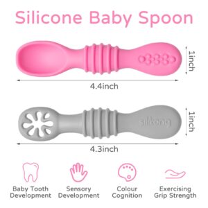 Silikong Silicone Baby Spoons Set (Stage 1 + Stage 2) - Toddler Utensils - Self Feeding Spoons