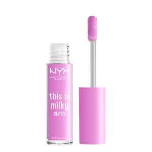 NYX PROFESSIONAL MAKEUP This Is Milky Gloss, Vegan Lip Gloss, 12 Hour Hydration - Lilac Splash (Sheer Baby Purple)