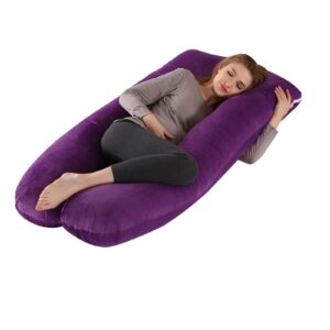 u shaped pregnancy pillow, full maternity body pillow for sleeping with velvet cover, support for back, hips, legs, belly for pregnant women, 1.6kg, 46in, purple