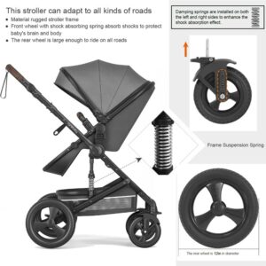 Baby Stroller for Newborn to Toddler, Cynebaby Bassinet Stroller Luxury Infant Pushchair Multi Position Reclining Pram with Mommy Bag/footmuff