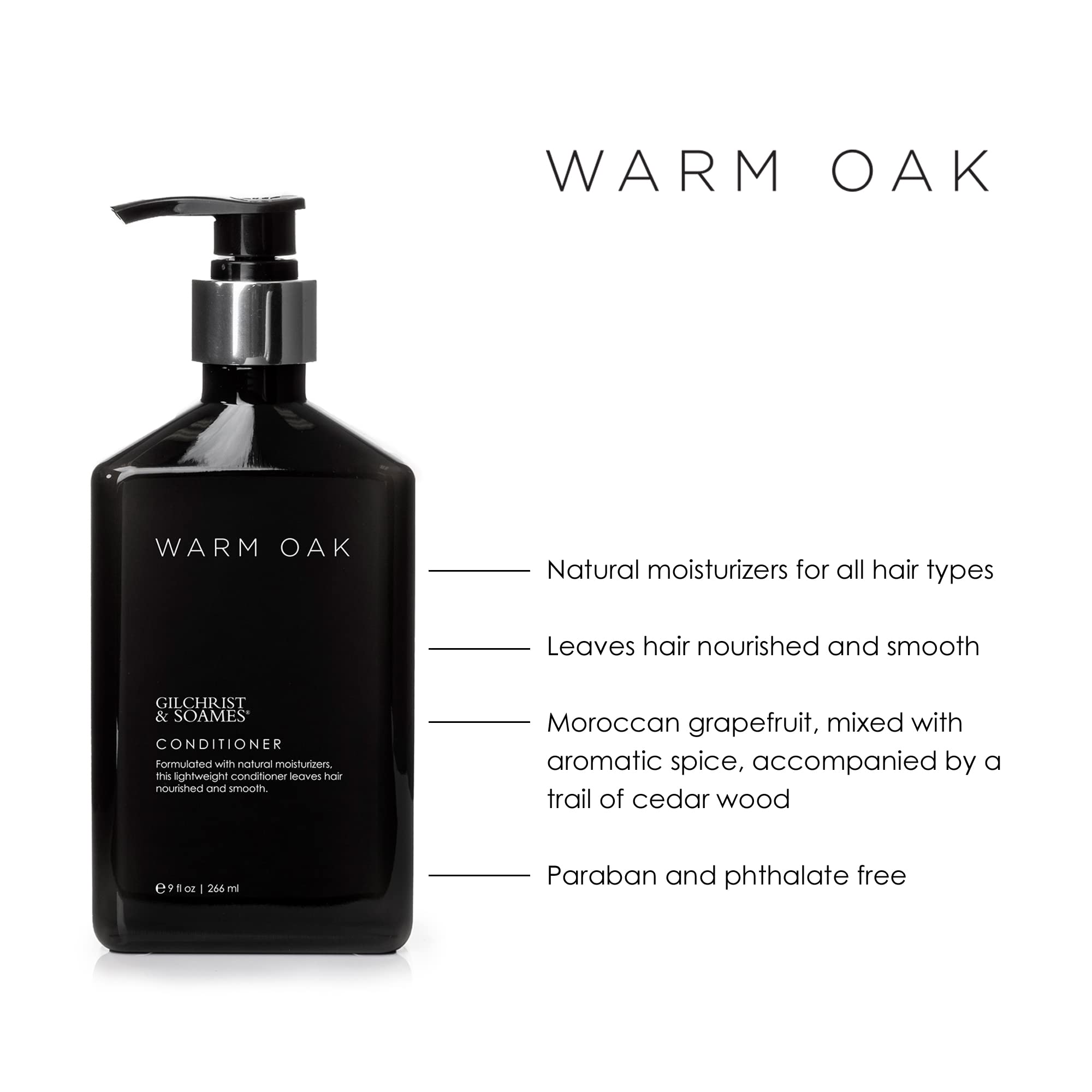 Gilchrist & Soames Warm Oak Conditioner - 9oz - Lightweight, All Hair Types, Zero Parabens, Sulfates, and Phthalates