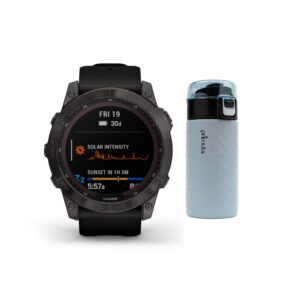 garmin fenix 7x sapphire solar gps smartwatch (carbon gray) bundle with primula hamilton 12-ounce double wall stainless steel tumbler bundle (2 items)