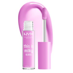 nyx professional makeup this is milky gloss, vegan lip gloss, 12 hour hydration - lilac splash (sheer baby purple)