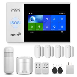 home security alarm system - 4.3 inch touch screen panel - diy wireless gsm wifi burglar alarm system kit with app - compatible with alexa & google assistant (no monthly fees) (2g+wifi)