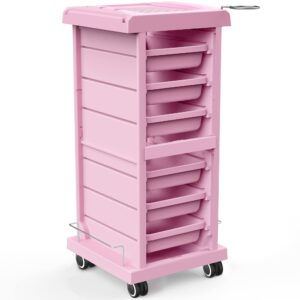 tasalon salon trolley cart for salon station - space saving salon rolling cart for extra storage - hair salon beauty cart - 6-tray salon cart - multipurpose tool cart - tattoo tray- pink