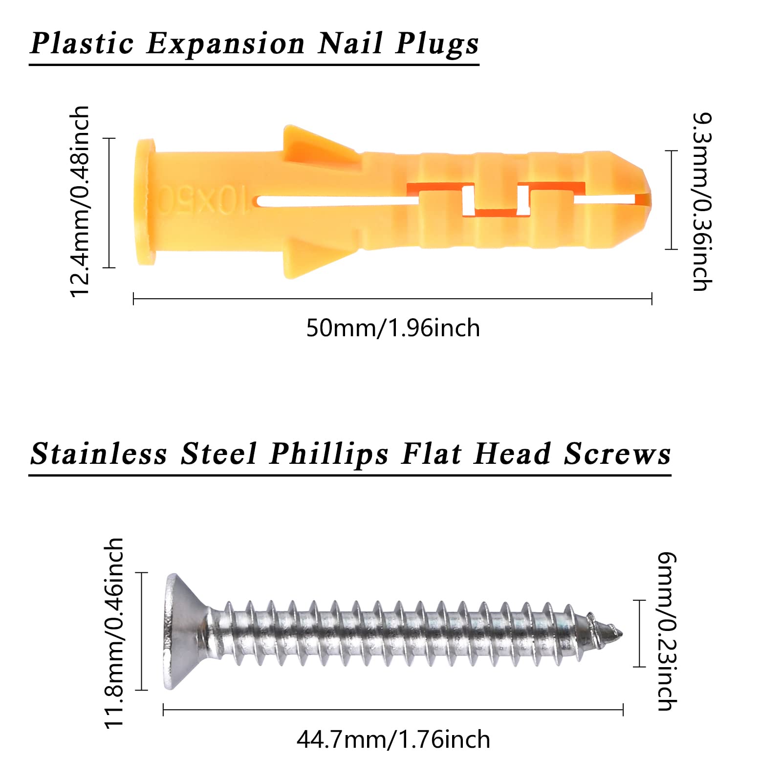 MIWAT Self Drilling Wood Screws and Drywall Anchors for LED Flood Lighting Install 20 30 50 100 150W, 36 PCS (M6-45 Kit, Stainless Steel, Flat, Phillips, Nickel, 18 Pairs)