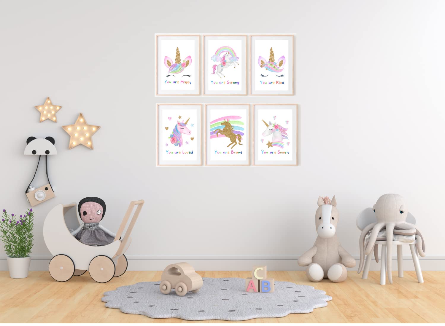 VEEDOO Rainbow Unicorn Room Decor for Girls Bedroom – Motivational Positive Affirmations Wall Decor, Set of 6 Unicorn Posters Pictures Wall Décor – 8x10 (Unframed) Made in USA