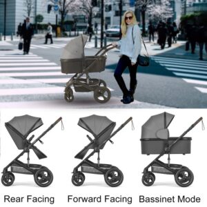 Baby Stroller for Newborn to Toddler, Cynebaby Bassinet Stroller Luxury Infant Pushchair Multi Position Reclining Pram with Mommy Bag/footmuff