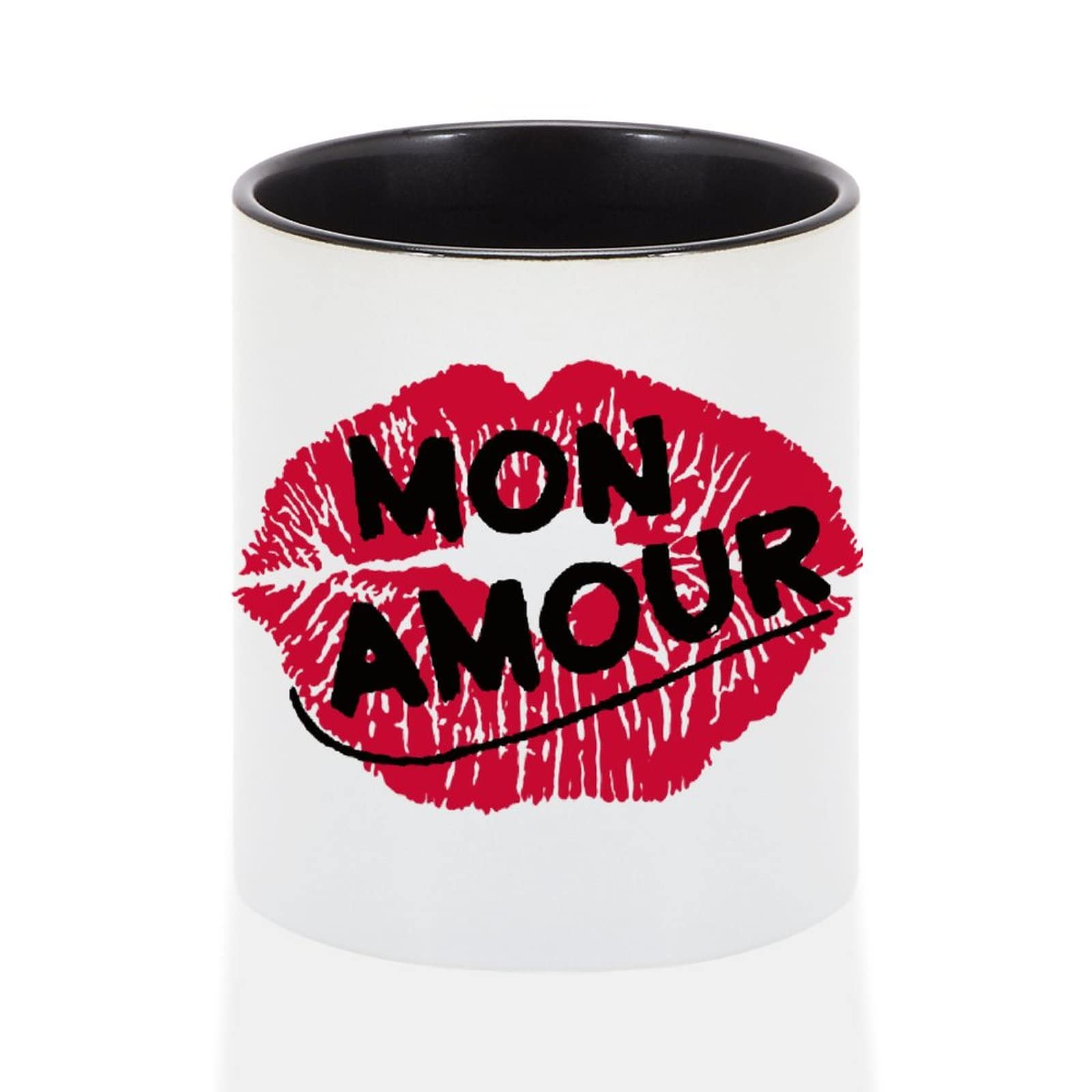 by Unbranded Cappuccino Cup Valentine's Day Red Lips Mon Amour Funny Cup for Men Women Him Her Coffee Mug Novelty Birthday Gift 11OZ