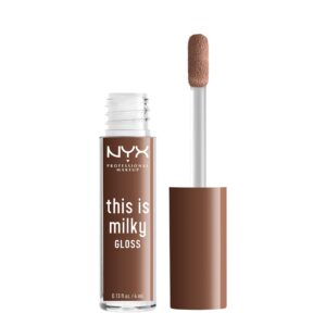 NYX PROFESSIONAL MAKEUP This Is Milky Gloss, Vegan Lip Gloss, 12 Hour Hydration - Milk The Coco (Chocolate Brown)