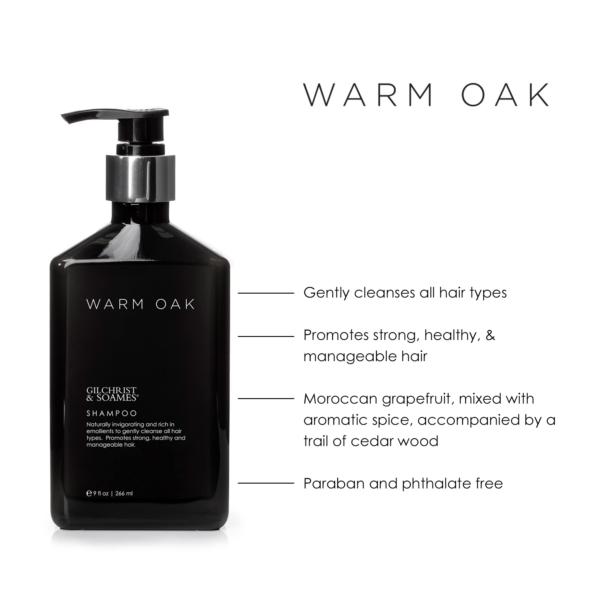 Gilchrist & Soames Warm Oak Shampoo - 9oz - Promotes Strong and Healthy Hair, All Hair Types, Zero Parabens, Sulfates, and Phthalates