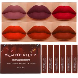 haoya 6 pcs chocolate matte lipstick lipgloss lip gloss stain makeup set, deep dark red 24 hour stay on matte lipstick long lasting labiales matte mate larga duracion 24 horas originales set02