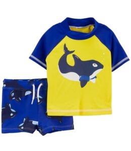 carter's toddler and baby boy's rashguard swim set (baby navy/yellow whale, 9 months)