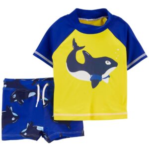 Carter's Toddler and Baby Boy's Rashguard Swim Set (Baby Navy/Yellow Whale, 9 Months)