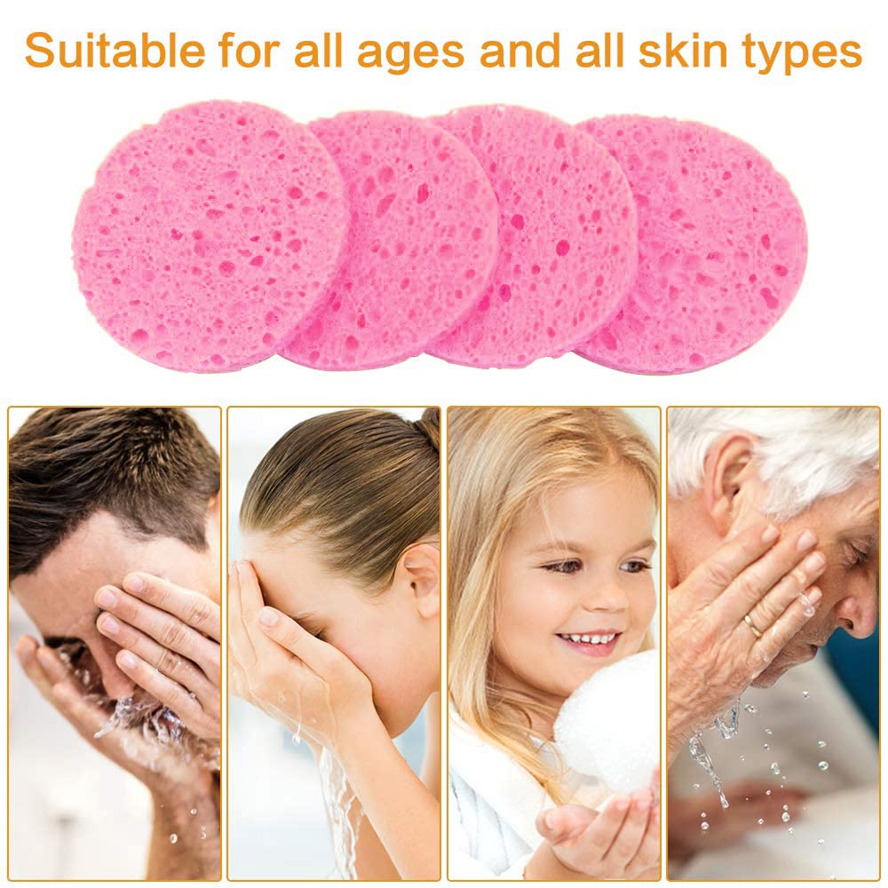 MMRH 50 pcs Facial Sponges, 100% Natural Cellulose Face Sponge, Professional Cosmetic Spa Sponges, Exfoliating Cosmetic Sponge (Pink)