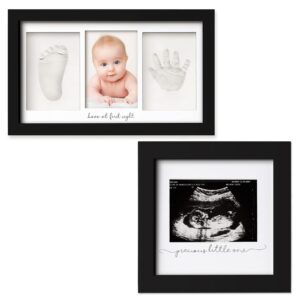 keababies baby handprint footprint keepsake kit and baby sonogram picture frame bundle - baby prints duo photo frame for newborn (onyx black) - pregnancy announcement sonogram photo frames (onyx black