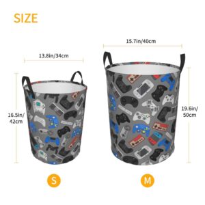 Gbuzozie Video Game Controller Grey Background Round Laundry Hamper Storage Basket Toys Clothes Organizer Bin For Home Bathroom Bedroom Dorm Nursery, 38l