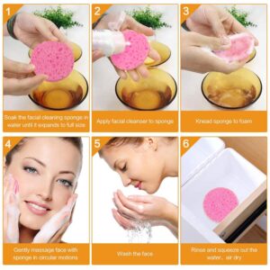 MMRH 50 pcs Facial Sponges, 100% Natural Cellulose Face Sponge, Professional Cosmetic Spa Sponges, Exfoliating Cosmetic Sponge (Pink)