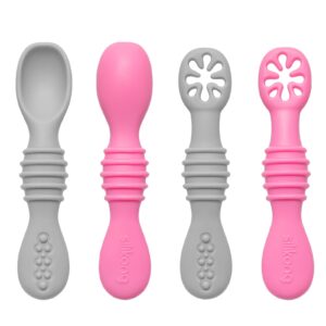 silikong silicone baby spoons set (stage 1 + stage 2) - toddler utensils - self feeding spoons