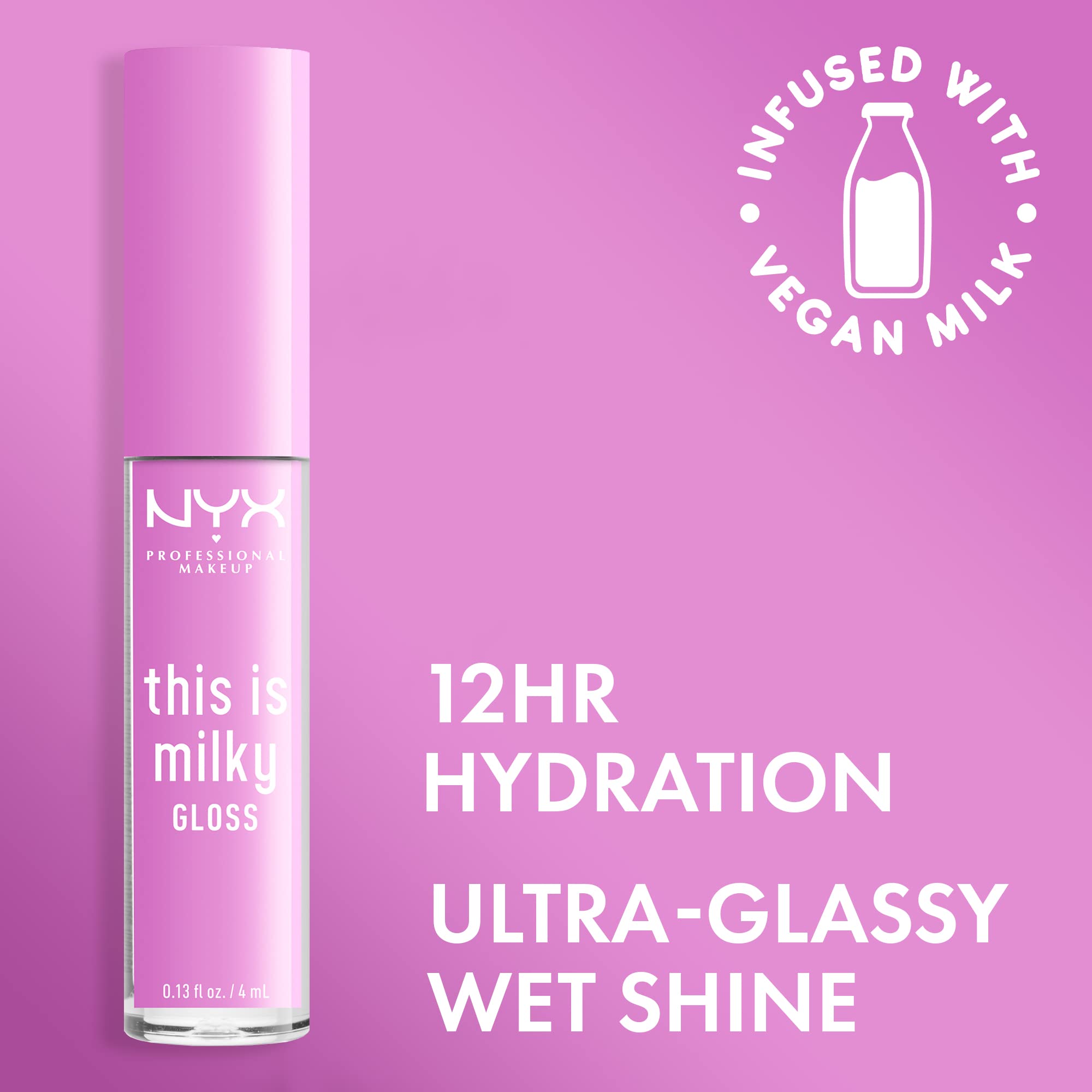 NYX PROFESSIONAL MAKEUP This Is Milky Gloss, Vegan Lip Gloss, 12 Hour Hydration - Lilac Splash (Sheer Baby Purple)