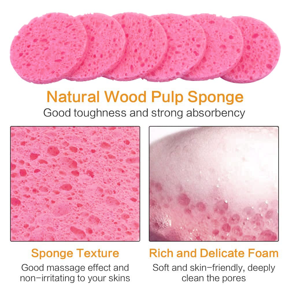 MMRH 50 pcs Facial Sponges, 100% Natural Cellulose Face Sponge, Professional Cosmetic Spa Sponges, Exfoliating Cosmetic Sponge (Pink)