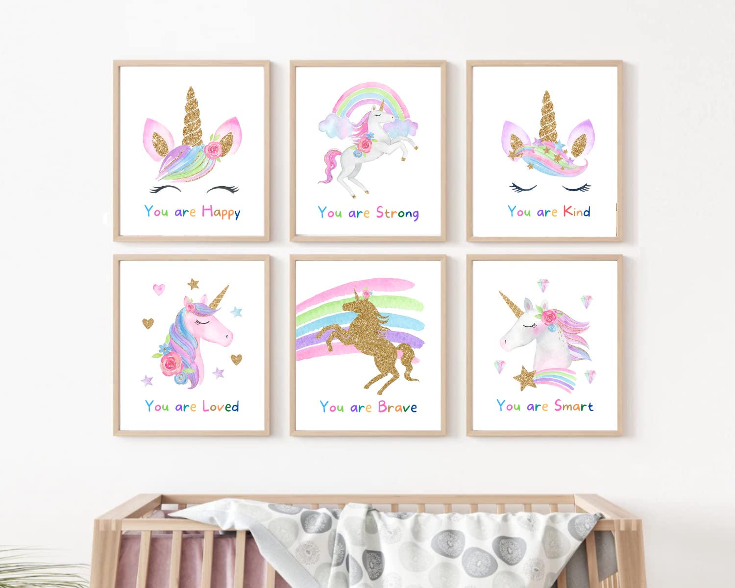 VEEDOO Rainbow Unicorn Room Decor for Girls Bedroom – Motivational Positive Affirmations Wall Decor, Set of 6 Unicorn Posters Pictures Wall Décor – 8x10 (Unframed) Made in USA