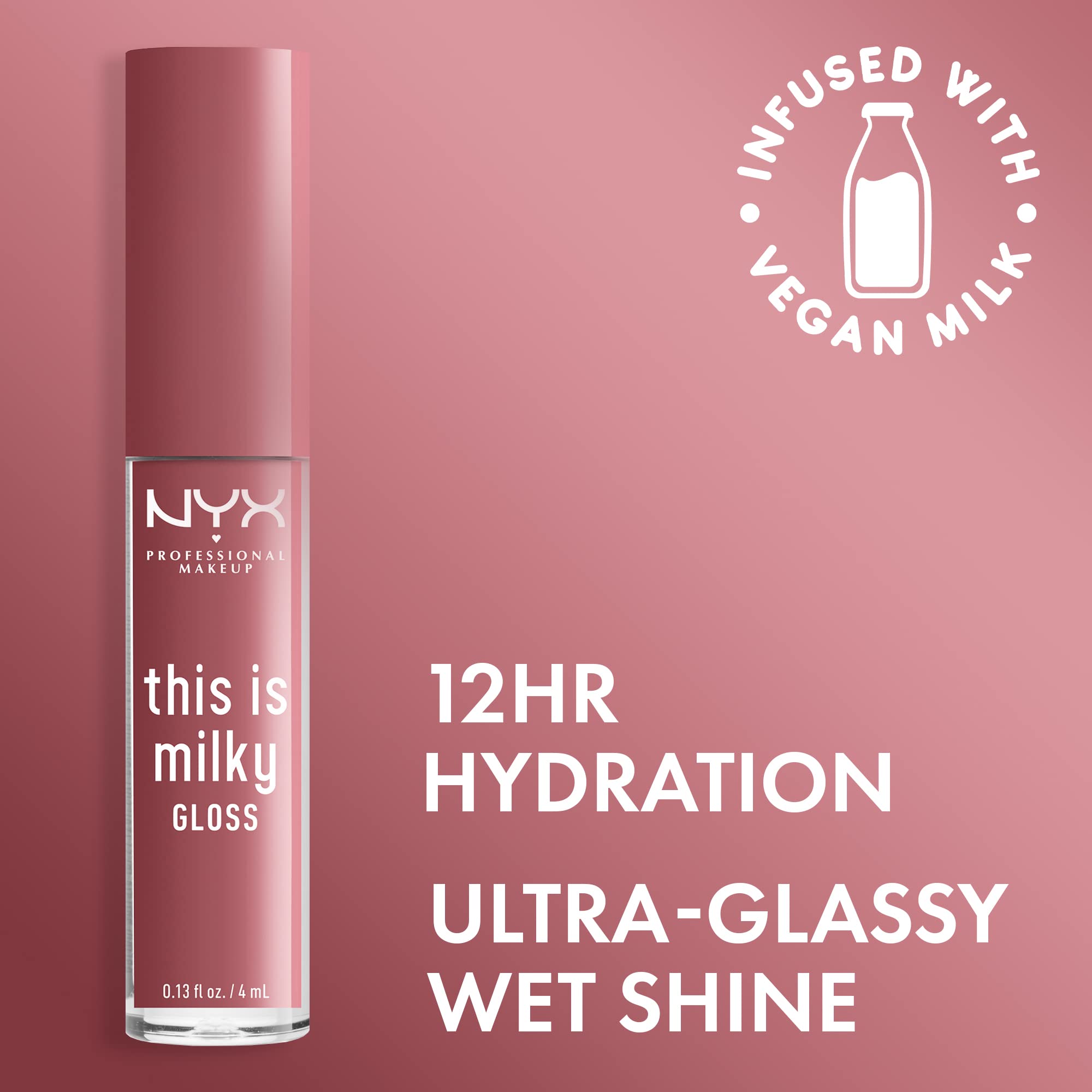 NYX PROFESSIONAL MAKEUP This Is Milky Gloss, Vegan Lip Gloss, 12 Hour Hydration - Cherry Skimmed (Dusty Pink Mauve)