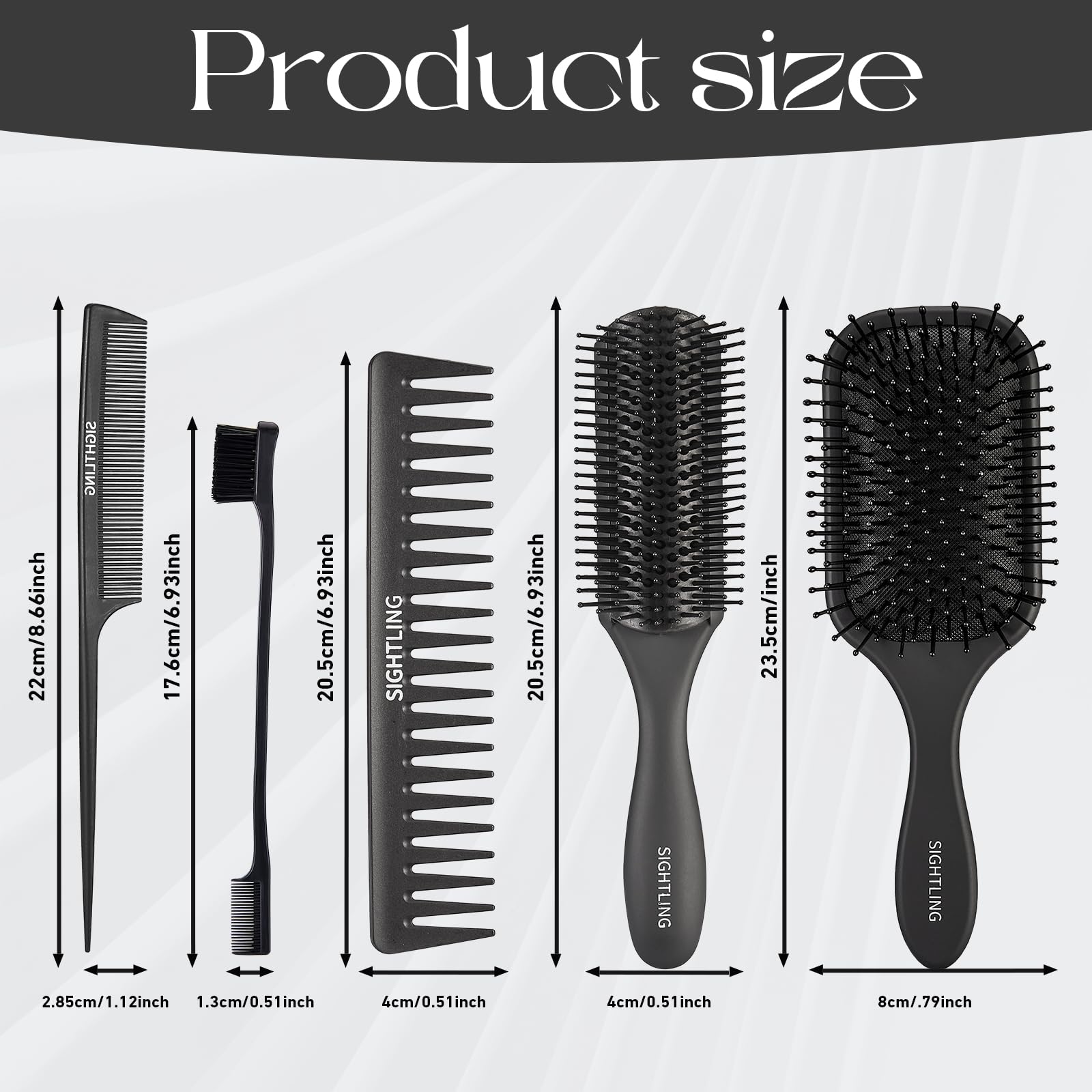 SIGHTLING 5PCS Paddle Hair Brush Set, Detangling Brush and Hair Comb Set for Men and Women, Great On Wet Dry Long Thick Thin Curly Natural Hair