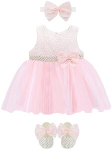 lilax baby girl lace tulle dress pageant 3 piece party outfit (0-3 months, pink)