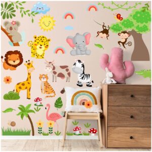 yltpajk animal wall stickers for kids, cartoon zoo diy art self-adhesive removable animal wall decals for living room baby nursery classroom kindergarten wall decor