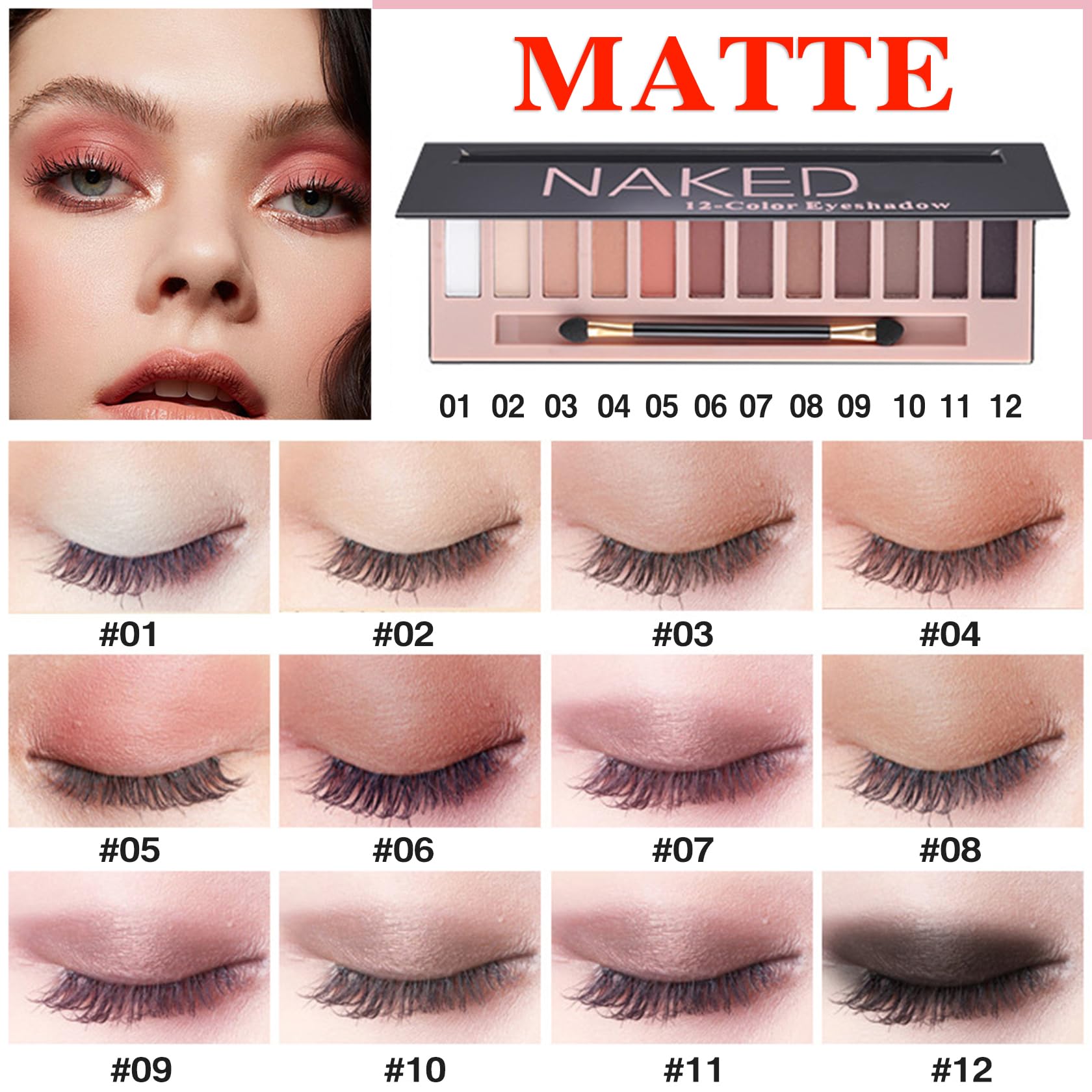 12 Colors Naked Eyeshadow Palette,Nude Eyeshadow Palette,Natural Matte Eyeshadow Palette,Eye Shadow Palette with Brush,Waterproof & Long Lasting Smokey Eye Makeup(Matte)