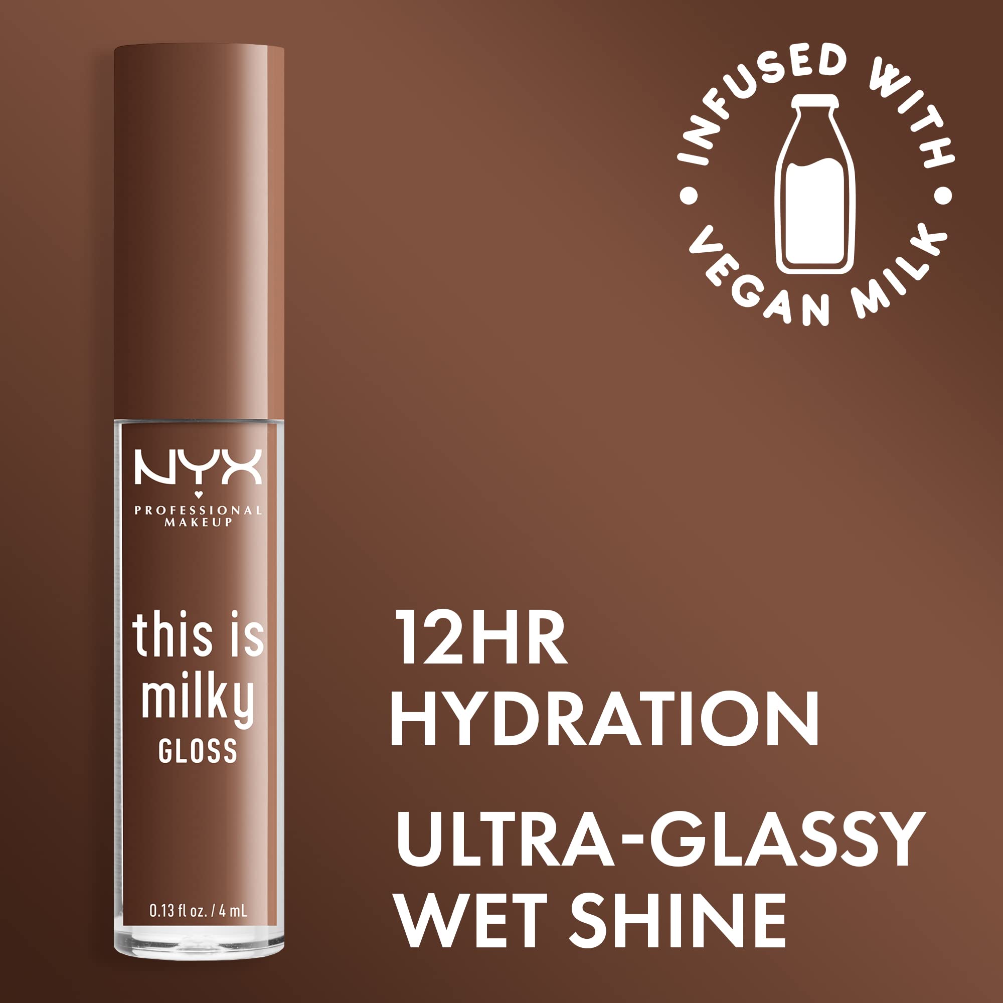 NYX PROFESSIONAL MAKEUP This Is Milky Gloss, Vegan Lip Gloss, 12 Hour Hydration - Milk The Coco (Chocolate Brown)