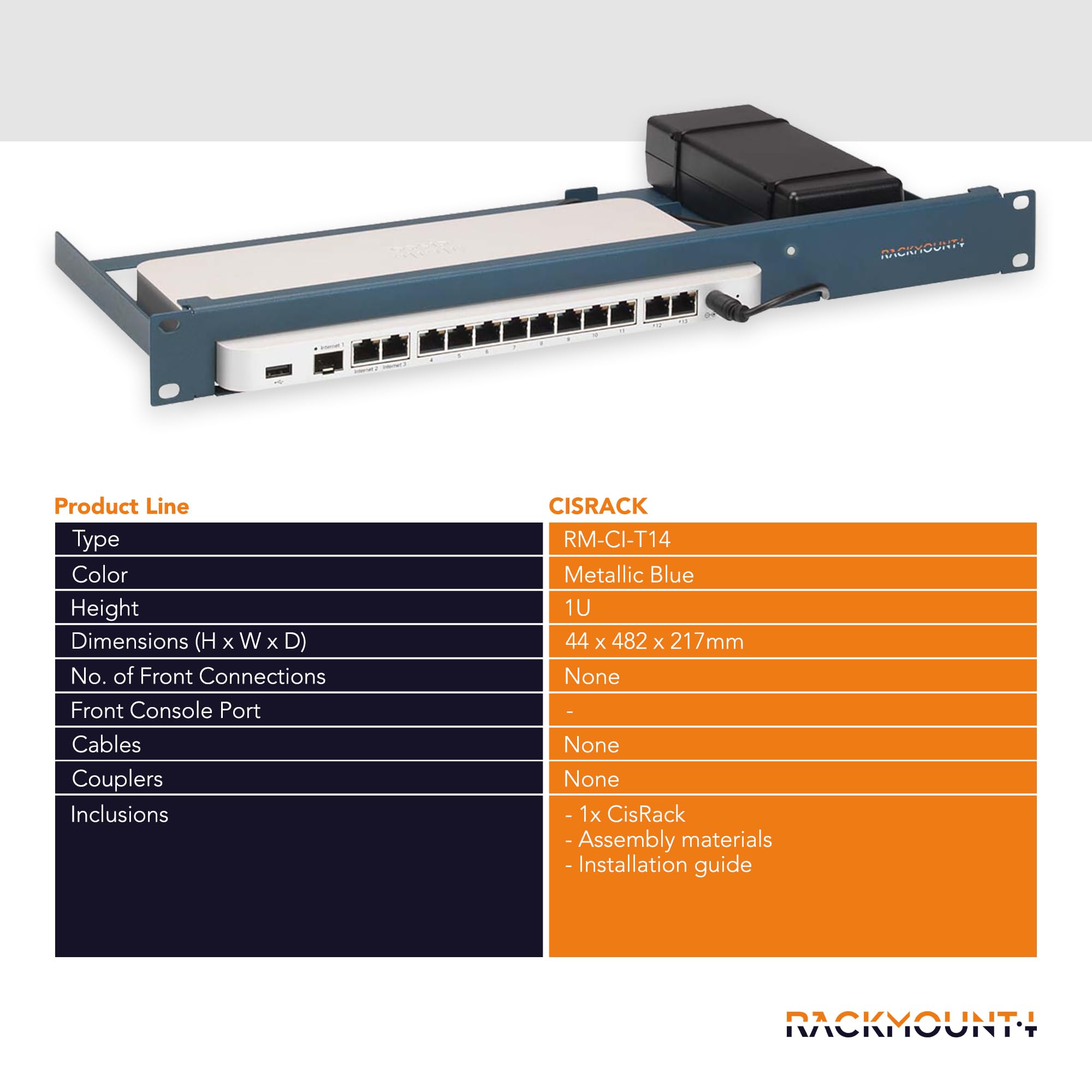 Cisco Meraki Firewall Appliance Rack Mount - 1U Server Rack Shelf with Easy Access Front Network Connections, Properly Vented, Customized 19 Inch Rack - RM-CI-T14 by Rackmount.IT