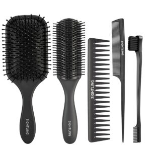 sightling 5pcs paddle hair brush set, detangling brush and hair comb set for men and women, great on wet dry long thick thin curly natural hair