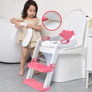 Toilet Potty Training Seat with Step Stool Ladder, SKYROKU Toddler Potty Seat for Kids and Toddler Boys Girls, Splash Guard and Safety Handles(Hot Pink)