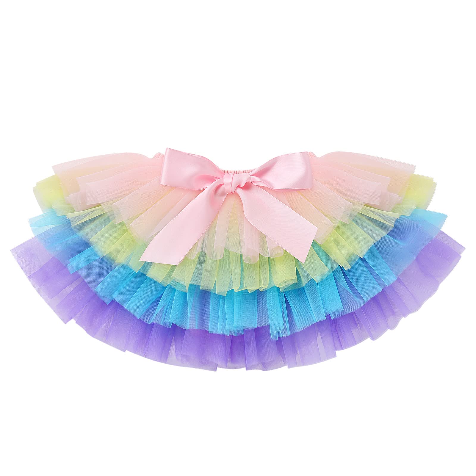 Baby Girls Rainbow Tutu Skirt with Headband Sets Toddler Girl Tulle Bloomers Diaper Covers Bowknot Bottom Skirts Skorts Tutu for Baby Girl 1st Birthday Cake Smash Outfit Rainbow 6-12 Months