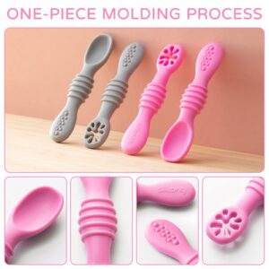 Silikong Silicone Baby Spoons Set (Stage 1 + Stage 2) - Toddler Utensils - Self Feeding Spoons