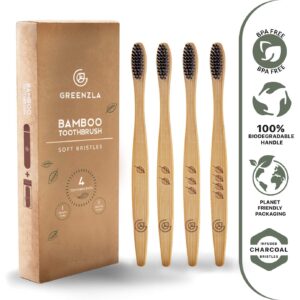 GREENZLA Bamboo Toothbrush Family Bundle | 4 Pack Adult Travel Toothbrush with Case and Charcoal Dental Floss | 6 Pack BPA Free Soft Bristle Kids Toothbrush