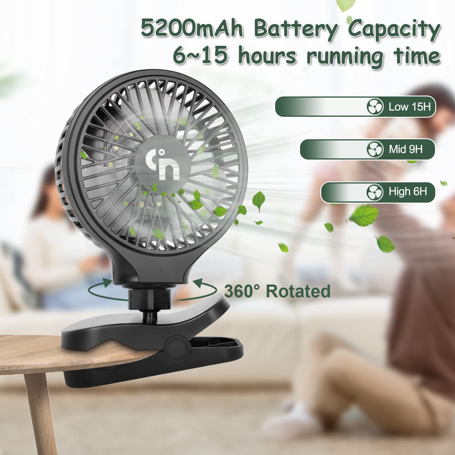 WayToLight Stroller Fan with LED Light 5200mAh Clip On Fan Handheld Portable Personal Fan Rechargeable Battery Operated Car Seat Fan for Baby Small USB Mini Desk Fan for Stroller Crib Car Rides